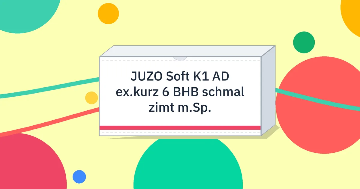 Symbolbild: Packung mit der Aufschrift JUZO Soft K1 AD ex.kurz 6 BHB schmal zimt m.Sp. (PZN 15462284) – Verfügbarkeit und Bezug in Apotheken in Frankfurt am Main