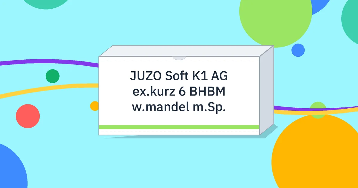 Symbolbild: Packung mit der Aufschrift JUZO Soft K1 AG ex.kurz 6 BHBM w.mandel m.Sp. (PZN 14864419) – Verfügbarkeit und Bezug in Apotheken in Frankfurt am Main