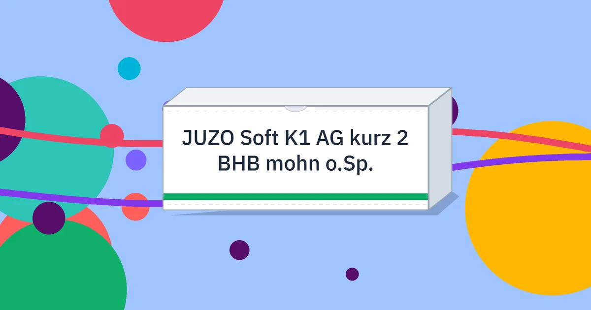 Symbolbild: Packung mit der Aufschrift JUZO Soft K1 AG kurz 2 BHB mohn o.Sp. (PZN 14823113) – Verfügbarkeit und Bezug in Apotheken in Frankfurt am Main