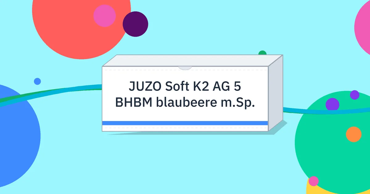 Symbolbild: Packung mit der Aufschrift JUZO Soft K2 AG 5 BHBM blaubeere m.Sp. (PZN 14859074) – Verfügbarkeit und Bezug in Apotheken in Frankfurt am Main