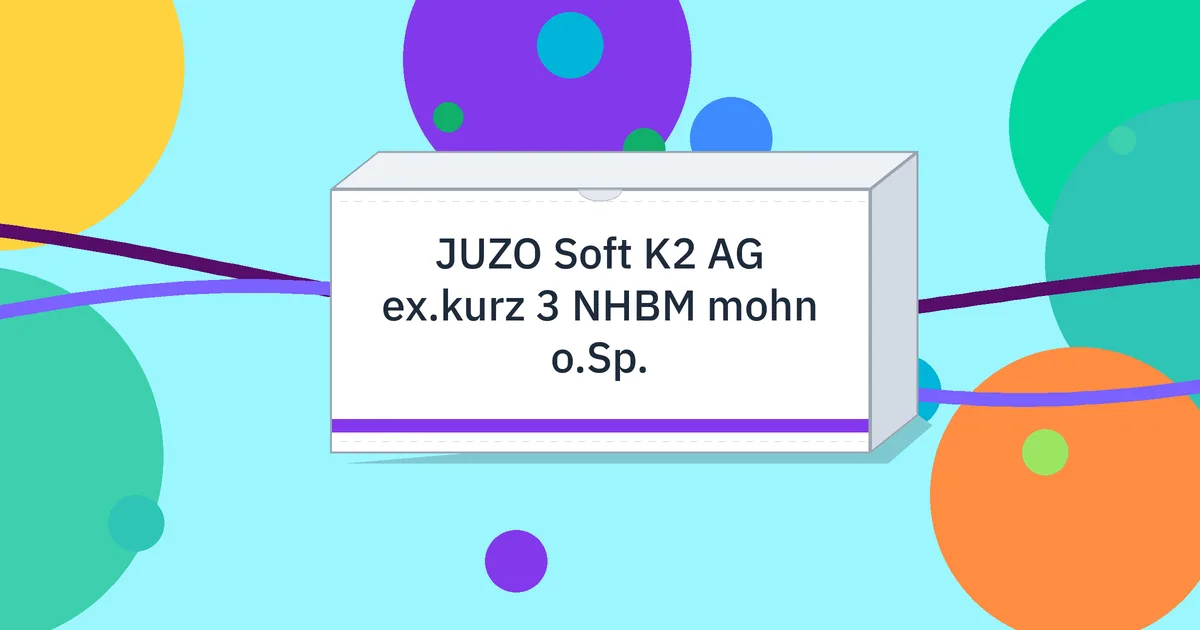 Symbolbild: Packung mit der Aufschrift JUZO Soft K2 AG ex.kurz 3 NHBM mohn o.Sp. (PZN 14998700) – Verfügbarkeit und Bezug in Apotheken in Frankfurt am Main