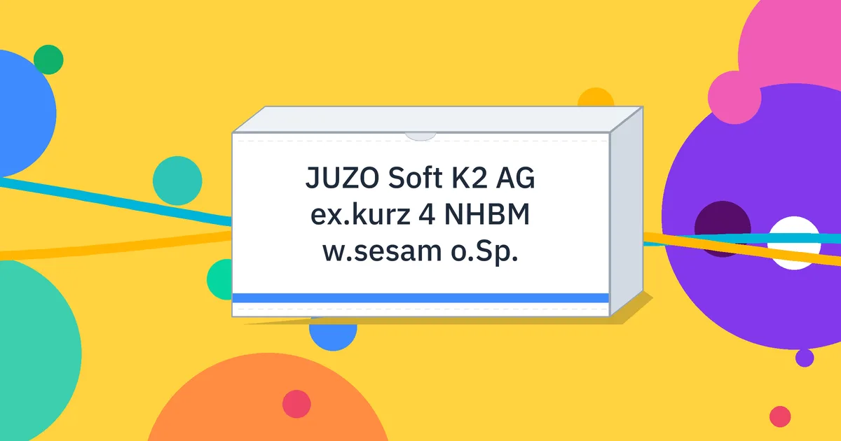 Symbolbild: Packung mit der Aufschrift JUZO Soft K2 AG ex.kurz 4 NHBM w.sesam o.Sp. (PZN 15022214) – Verfügbarkeit und Bezug in Apotheken in Frankfurt am Main