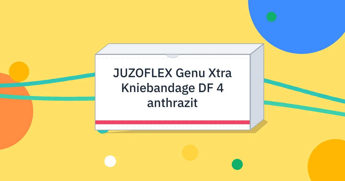 Symbolbild: Packung mit der Aufschrift JUZOFLEX Genu Xtra Kniebandage DF 4 anthrazit (PZN 16497675) – Verfügbarkeit und Bezug in Apotheken in Frankfurt am Main
