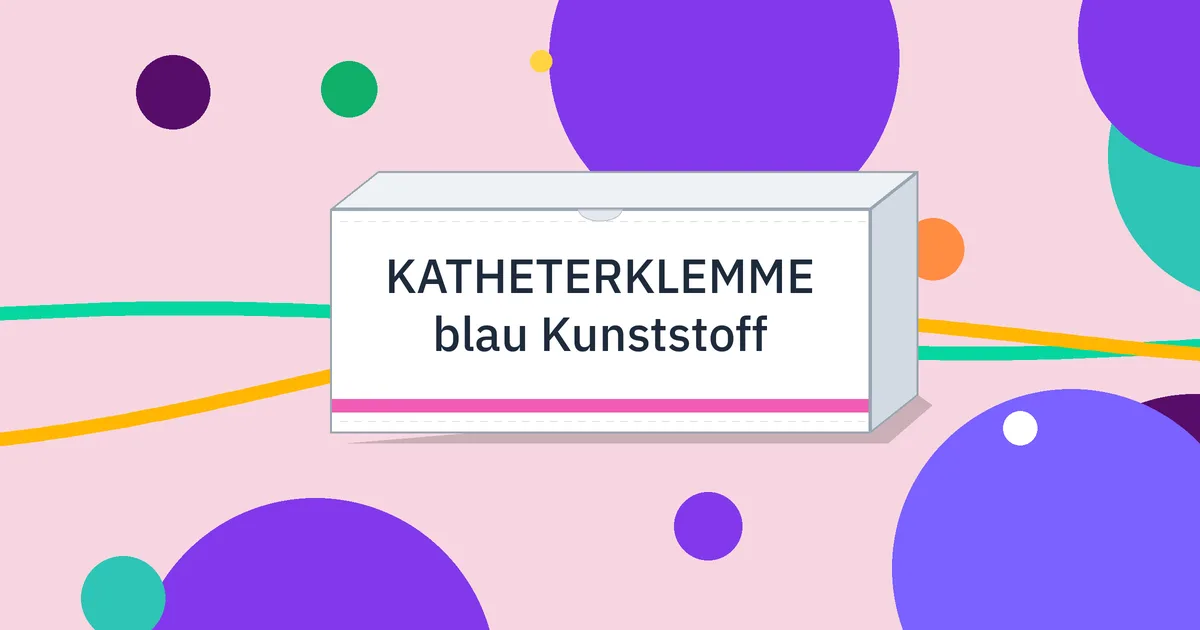Symbolbild: Packung mit der Aufschrift KATHETERKLEMME blau Kunststoff (PZN 00025885) – Verfügbarkeit und Bezug in Apotheken in Frankfurt am Main
