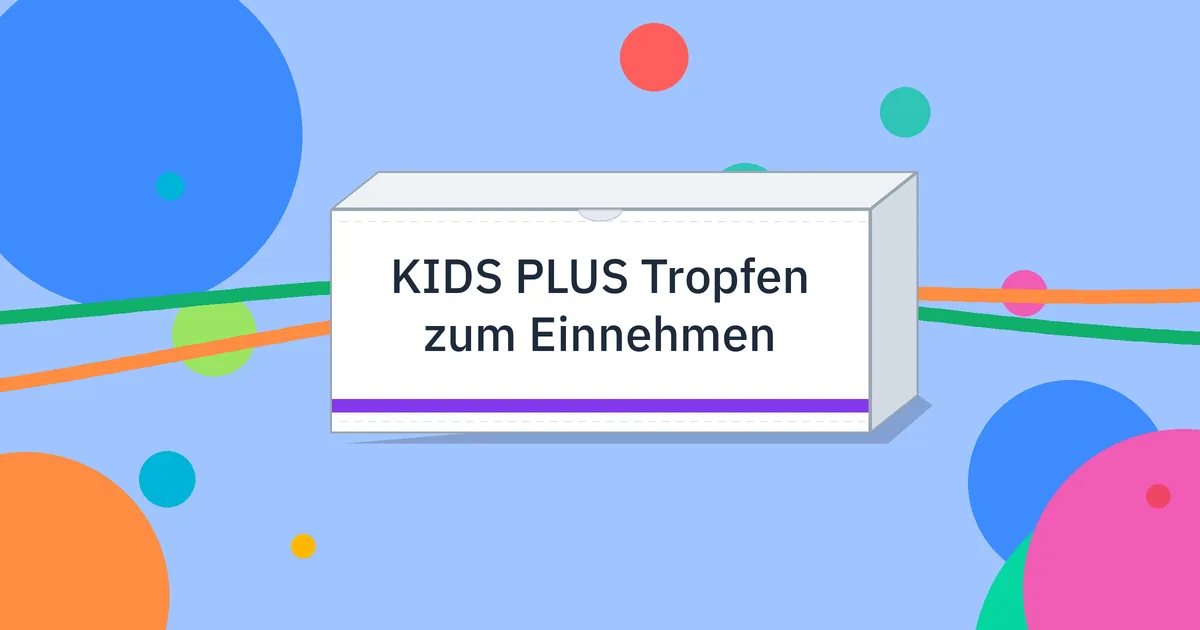 Symbolbild: Packung mit der Aufschrift KIDS PLUS Tropfen zum Einnehmen (PZN 10329824) – Verfügbarkeit und Bezug in Apotheken in Frankfurt am Main
