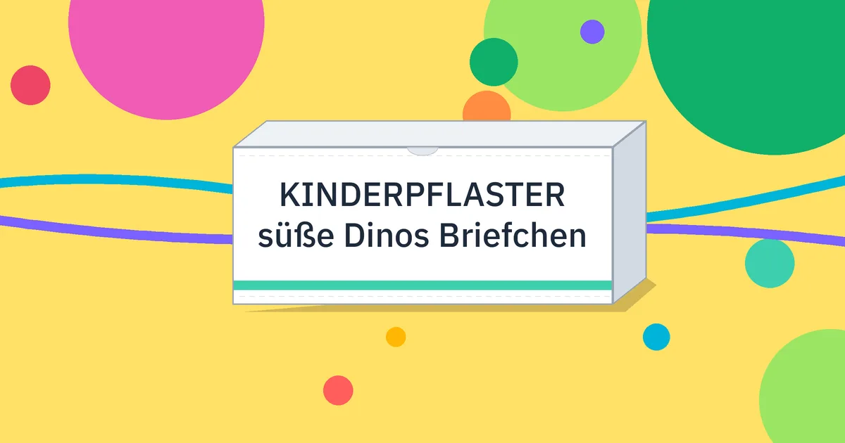 Symbolbild: Packung mit der Aufschrift KINDERPFLASTER süße Dinos Briefchen (PZN 19405509) – Verfügbarkeit und Bezug in Apotheken in Frankfurt am Main