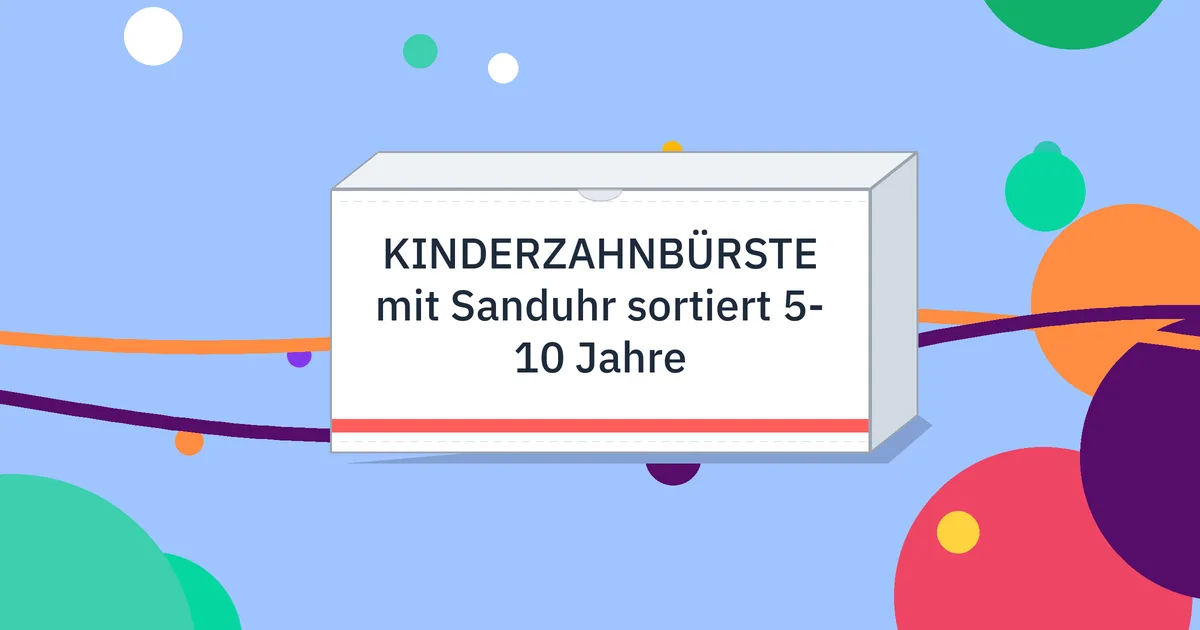 Symbolbild: Packung mit der Aufschrift KINDERZAHNBÜRSTE mit Sanduhr sortiert 5-10 Jahre (PZN 15422505) – Verfügbarkeit und Bezug in Apotheken in Frankfurt am Main