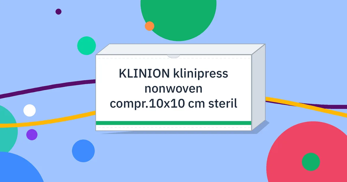 Symbolbild: Packung mit der Aufschrift KLINION klinipress nonwoven compr.10x10 cm steril (PZN 19520883) – Verfügbarkeit und Bezug in Apotheken in Frankfurt am Main