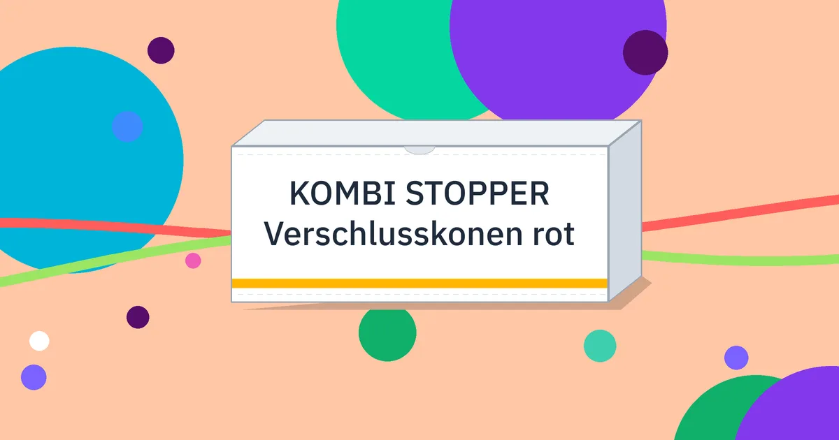 Symbolbild: Packung mit der Aufschrift KOMBI STOPPER Verschlusskonen rot (PZN 09461665) – Verfügbarkeit und Bezug in Apotheken in Frankfurt am Main
