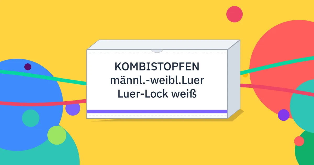Symbolbild: Packung mit der Aufschrift KOMBISTOPFEN männl.-weibl.Luer Luer-Lock weiß (PZN 18836957) – Verfügbarkeit und Bezug in Apotheken in Frankfurt am Main