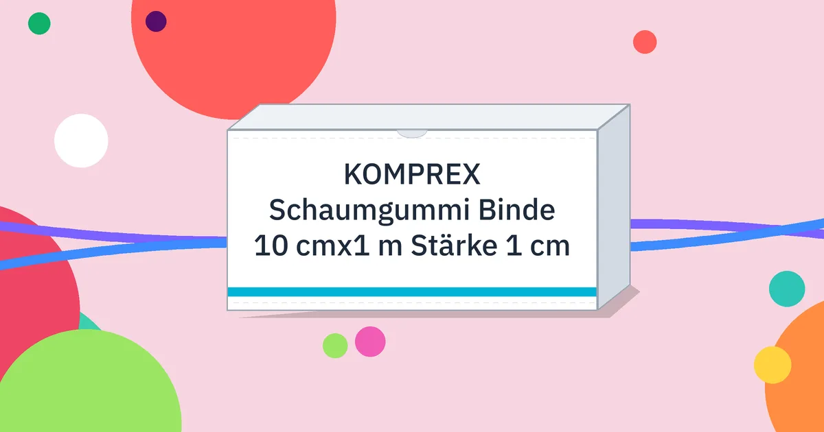 Symbolbild: Packung mit der Aufschrift KOMPREX Schaumgummi Binde 10 cmx1 m Stärke 1 cm (PZN 00590987) – Verfügbarkeit und Bezug in Apotheken in Frankfurt am Main