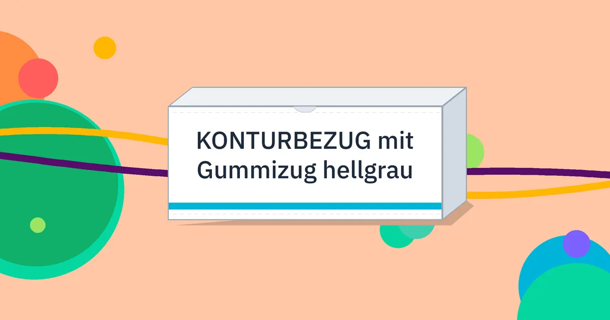 Symbolbild: Packung mit der Aufschrift KONTURBEZUG mit Gummizug hellgrau (PZN 20024445) – Verfügbarkeit und Bezug in Apotheken in Frankfurt am Main