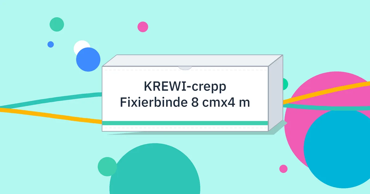 Symbolbild: Packung mit der Aufschrift KREWI-crepp Fixierbinde 8 cmx4 m (PZN 17299440) – Verfügbarkeit und Bezug in Apotheken in Frankfurt am Main