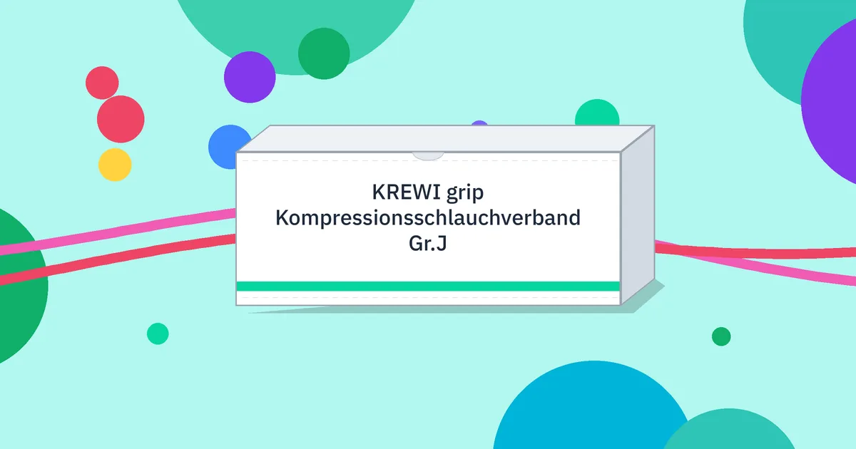 Symbolbild: Packung mit der Aufschrift KREWI grip Kompressionsschlauchverband Gr.J (PZN 03766317) – Verfügbarkeit und Bezug in Apotheken in Frankfurt am Main