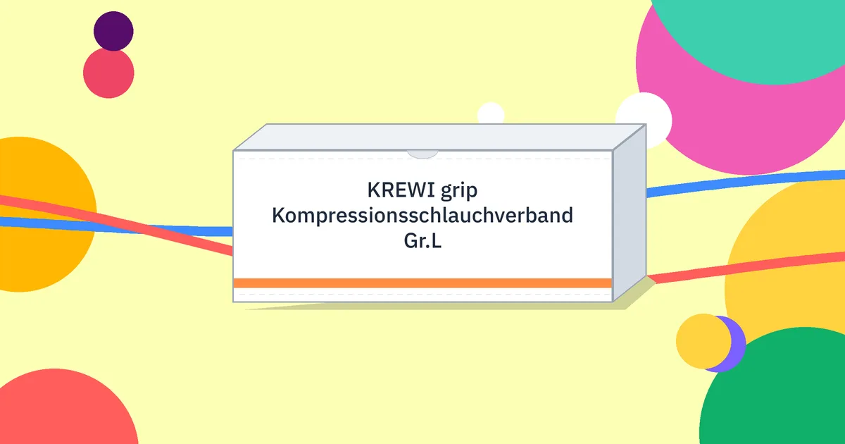 Symbolbild: Packung mit der Aufschrift KREWI grip Kompressionsschlauchverband Gr.L (PZN 03769497) – Verfügbarkeit und Bezug in Apotheken in Frankfurt am Main