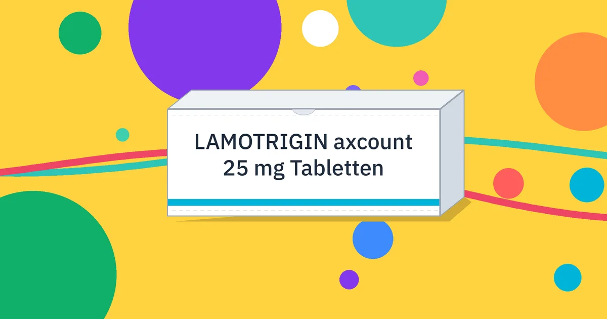 Symbolbild: Packung mit der Aufschrift LAMOTRIGIN axcount 25 mg Tabletten (PZN 06107271) – Verfügbarkeit und Bezug in Apotheken in Frankfurt am Main