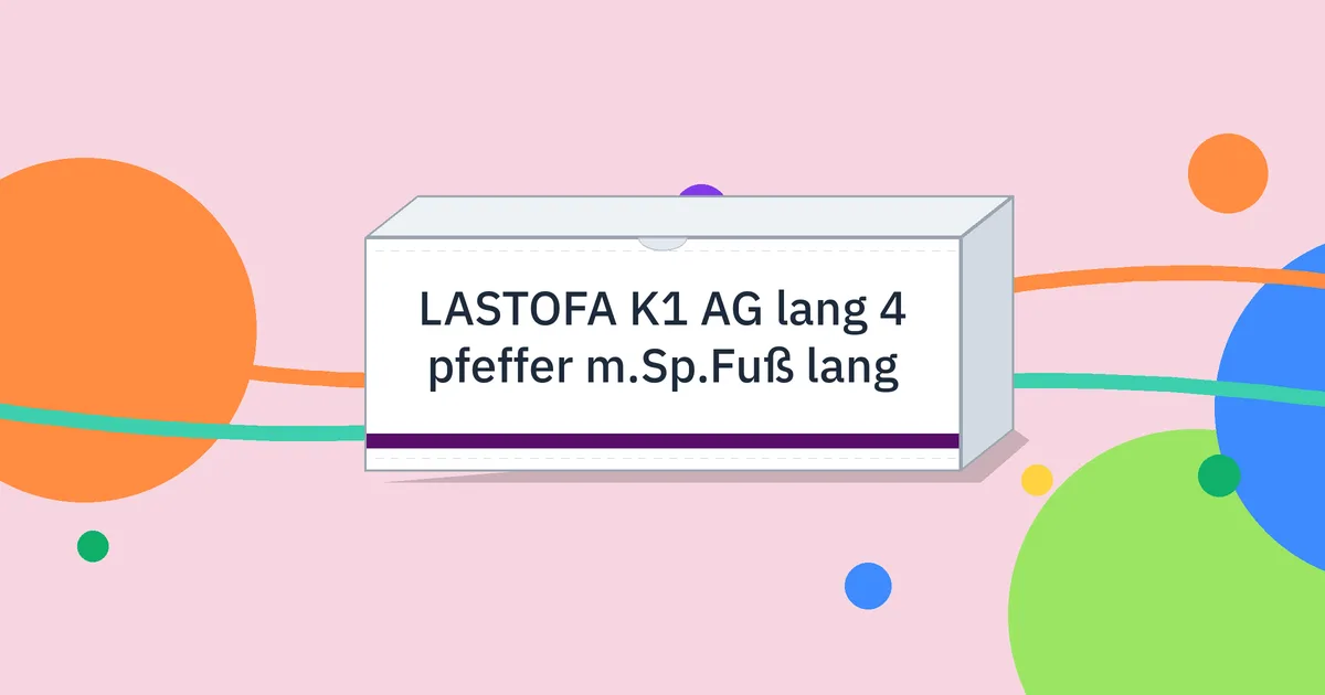 Symbolbild: Packung mit der Aufschrift LASTOFA K1 AG lang 4 pfeffer m.Sp.Fuß lang (PZN 13792592) – Verfügbarkeit und Bezug in Apotheken in Frankfurt am Main