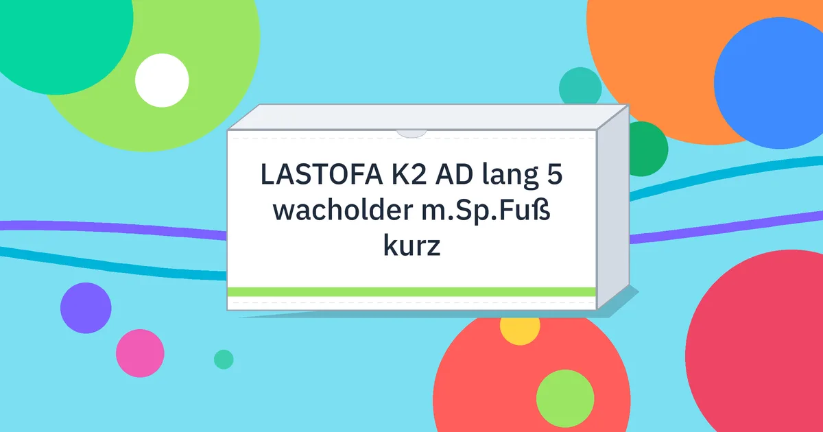 Symbolbild: Packung mit der Aufschrift LASTOFA K2 AD lang 5 wacholder m.Sp.Fuß kurz (PZN 13800989) – Verfügbarkeit und Bezug in Apotheken in Frankfurt am Main