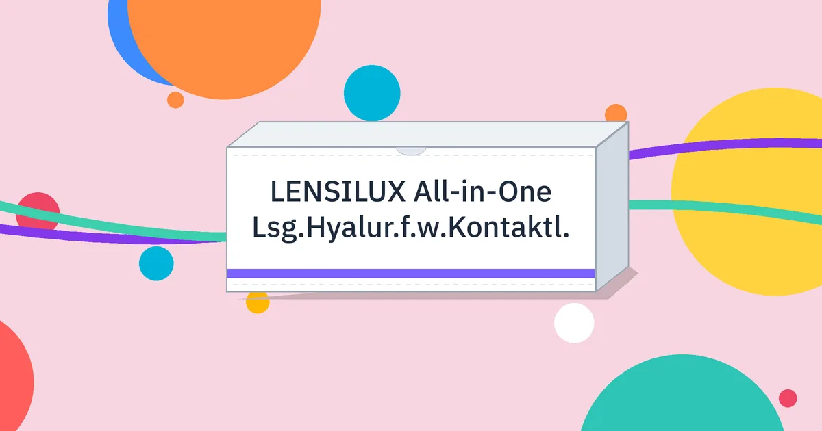 Symbolbild: Packung mit der Aufschrift LENSILUX All-in-One Lsg.Hyalur.f.w.Kontaktl. (PZN 05976993) – Verfügbarkeit und Bezug in Apotheken in Frankfurt am Main