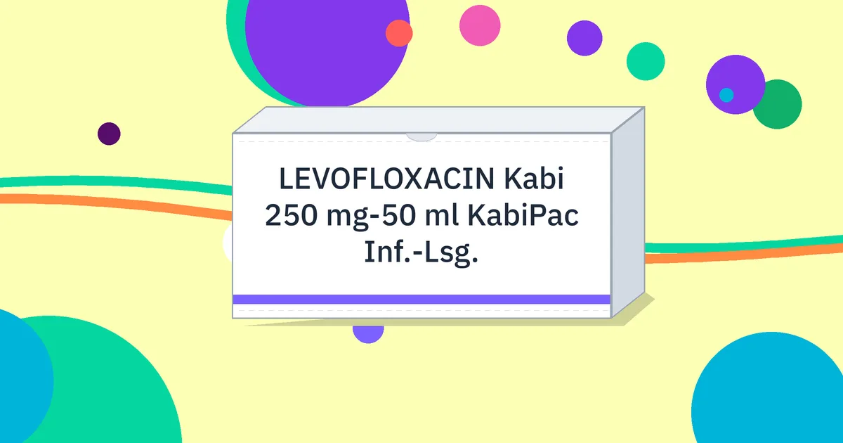 Symbolbild: Packung mit der Aufschrift LEVOFLOXACIN Kabi 250 mg-50 ml KabiPac Inf.-Lsg. (PZN 08819403) – Verfügbarkeit und Bezug in Apotheken in Frankfurt am Main
