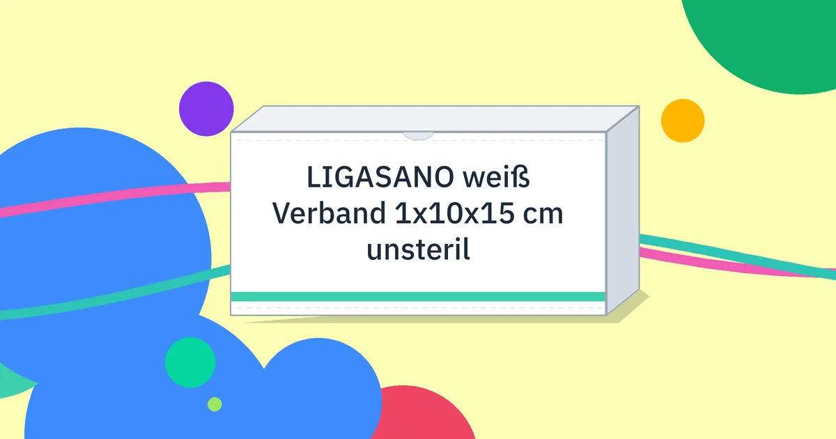 Symbolbild: Packung mit der Aufschrift LIGASANO weiß Verband 1x10x15 cm unsteril (PZN 20171815) – Verfügbarkeit und Bezug in Apotheken in Frankfurt am Main