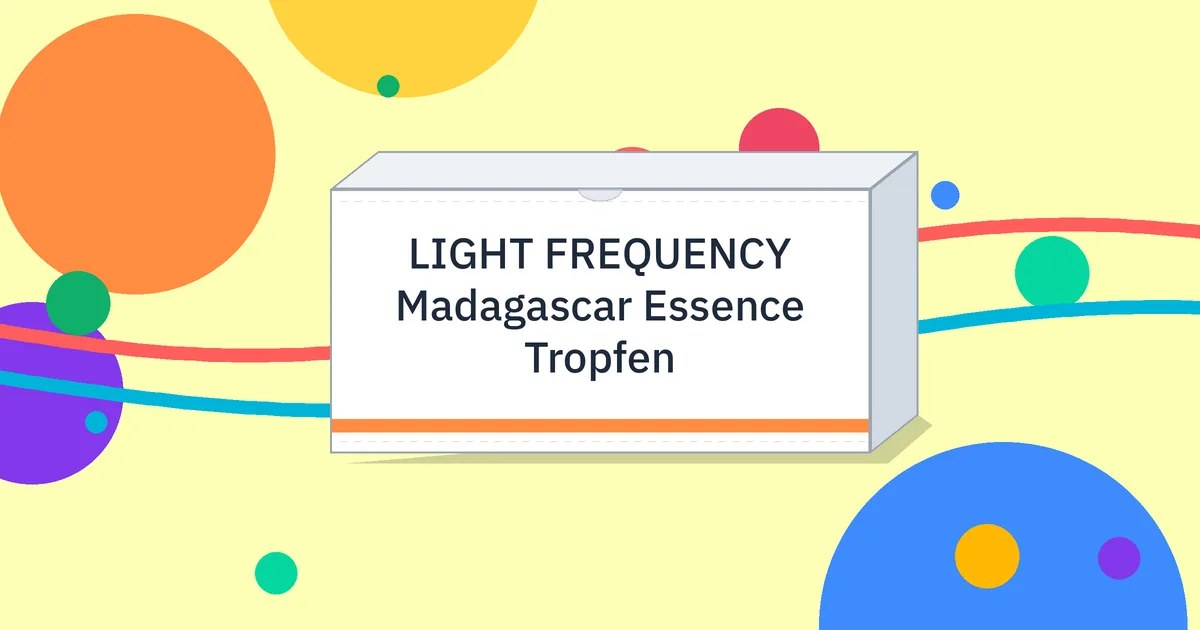 Symbolbild: Packung mit der Aufschrift LIGHT FREQUENCY Madagascar Essence Tropfen (PZN 18791887) – Verfügbarkeit und Bezug in Apotheken in Frankfurt am Main