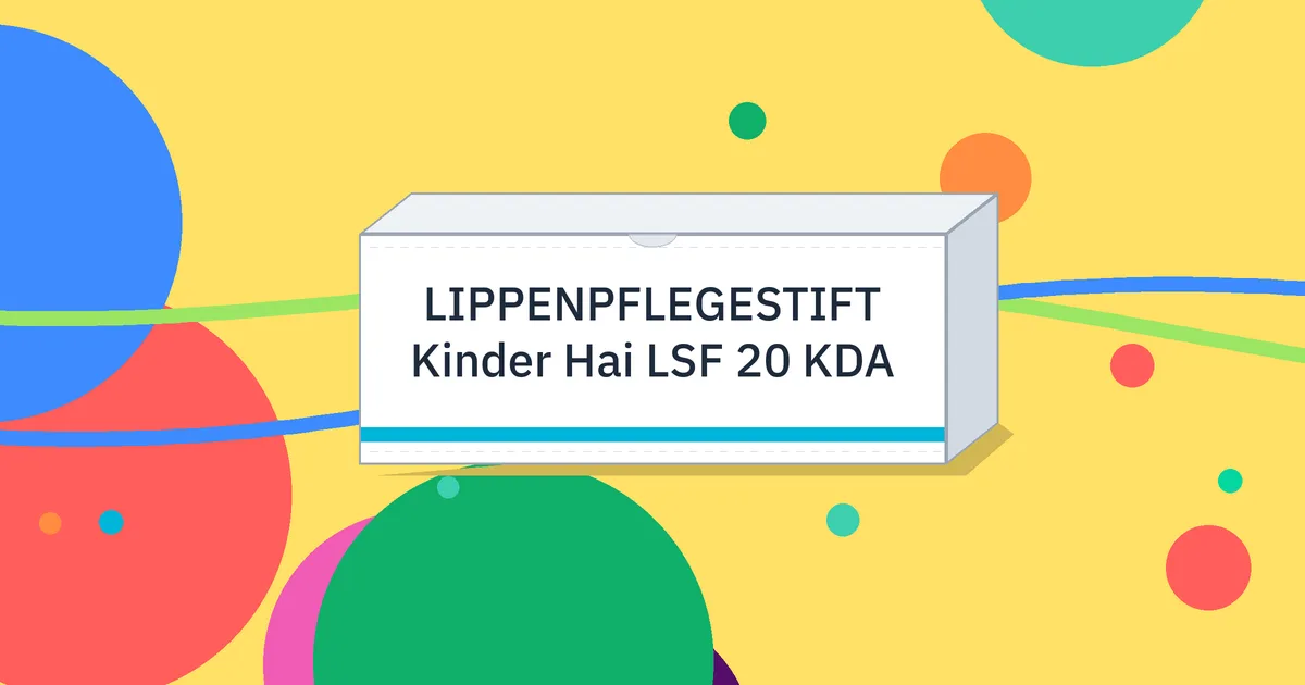 Symbolbild: Packung mit der Aufschrift LIPPENPFLEGESTIFT Kinder Hai LSF 20 KDA (PZN 19842977) – Verfügbarkeit und Bezug in Apotheken in Frankfurt am Main
