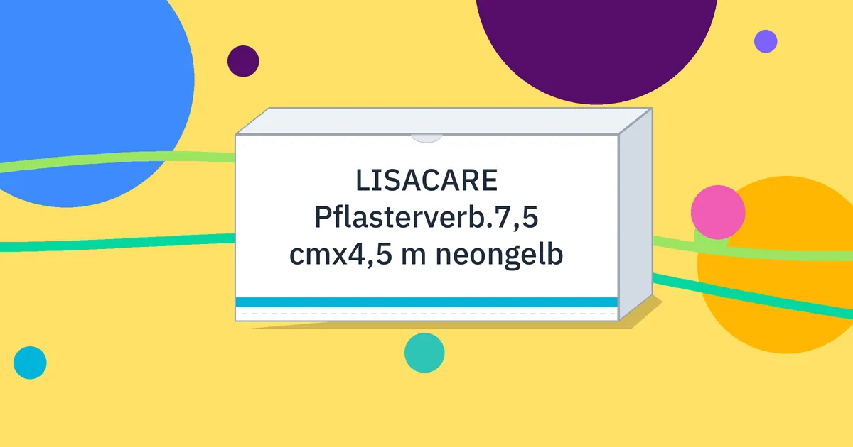 Symbolbild: Packung mit der Aufschrift LISACARE Pflasterverb.7,5 cmx4,5 m neongelb (PZN 17892617) – Verfügbarkeit und Bezug in Apotheken in Frankfurt am Main