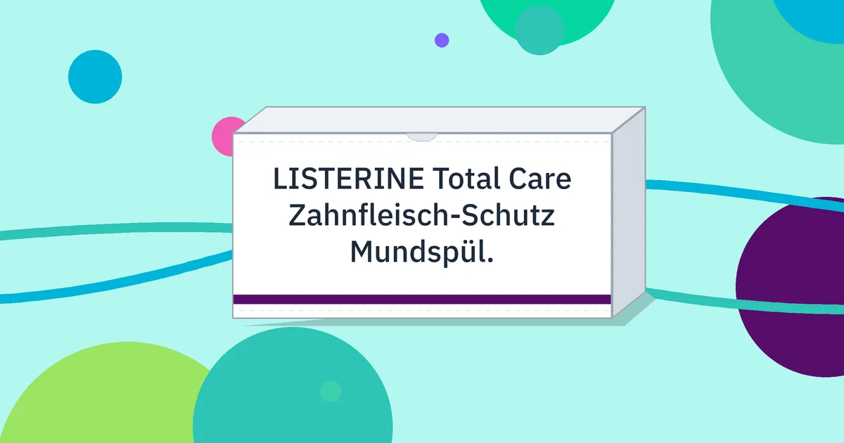 Symbolbild: Packung mit der Aufschrift LISTERINE Total Care Zahnfleisch-Schutz Mundspül. (PZN 17395913) – Verfügbarkeit und Bezug in Apotheken in Frankfurt am Main