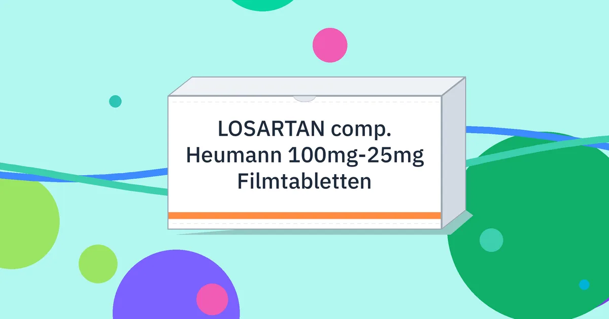 Symbolbild: Packung mit der Aufschrift LOSARTAN comp. Heumann 100mg-25mg Filmtabletten (PZN 06142008) – Verfügbarkeit und Bezug in Apotheken in Frankfurt am Main