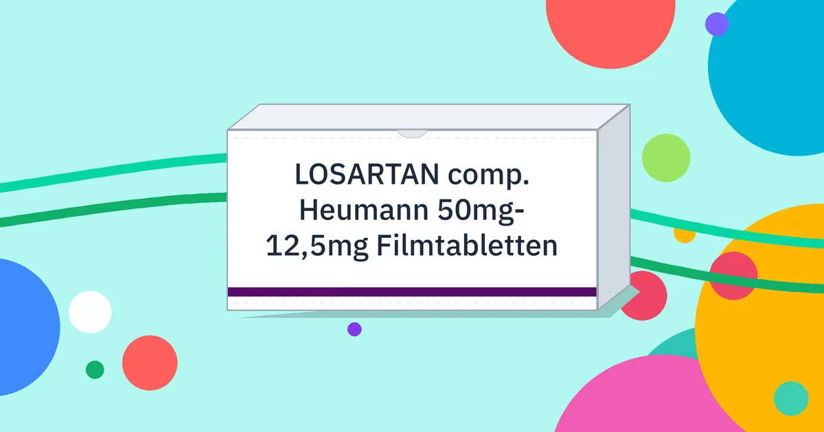 Symbolbild: Packung mit der Aufschrift LOSARTAN comp. Heumann 50mg-12,5mg Filmtabletten (PZN 06142089) – Verfügbarkeit und Bezug in Apotheken in Frankfurt am Main