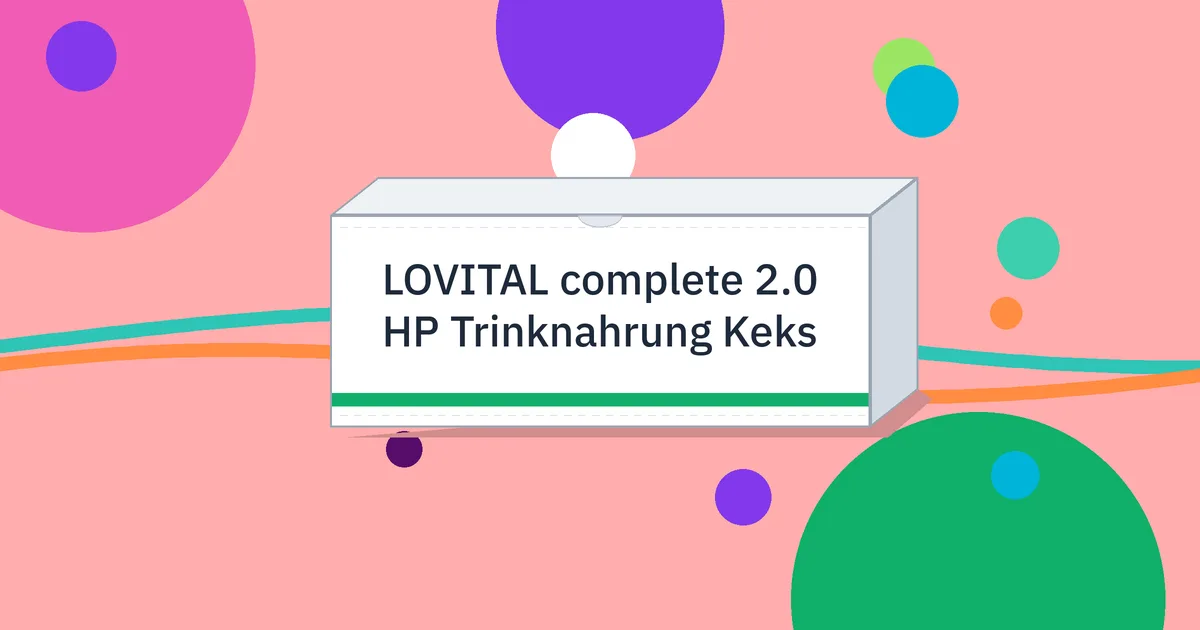 Symbolbild: Packung mit der Aufschrift LOVITAL complete 2.0 HP Trinknahrung Keks (PZN 17161575) – Verfügbarkeit und Bezug in Apotheken in Frankfurt am Main