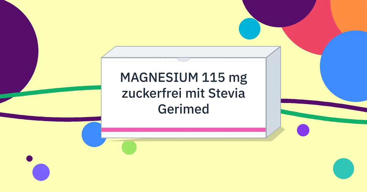 Symbolbild: Packung mit der Aufschrift MAGNESIUM 115 mg zuckerfrei mit Stevia Gerimed (PZN 04692868) – Verfügbarkeit und Bezug in Apotheken in Frankfurt am Main