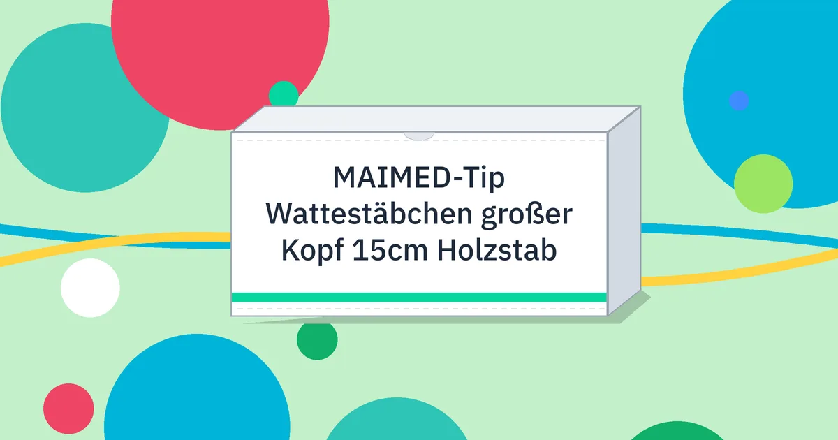 Symbolbild: Packung mit der Aufschrift MAIMED-Tip Wattestäbchen großer Kopf 15cm Holzstab (PZN 16141079) – Verfügbarkeit und Bezug in Apotheken in Frankfurt am Main