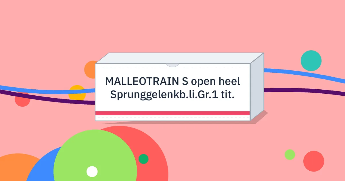 Symbolbild: Packung mit der Aufschrift MALLEOTRAIN S open heel Sprunggelenkb.li.Gr.1 tit. (PZN 10220955) – Verfügbarkeit und Bezug in Apotheken in Frankfurt am Main