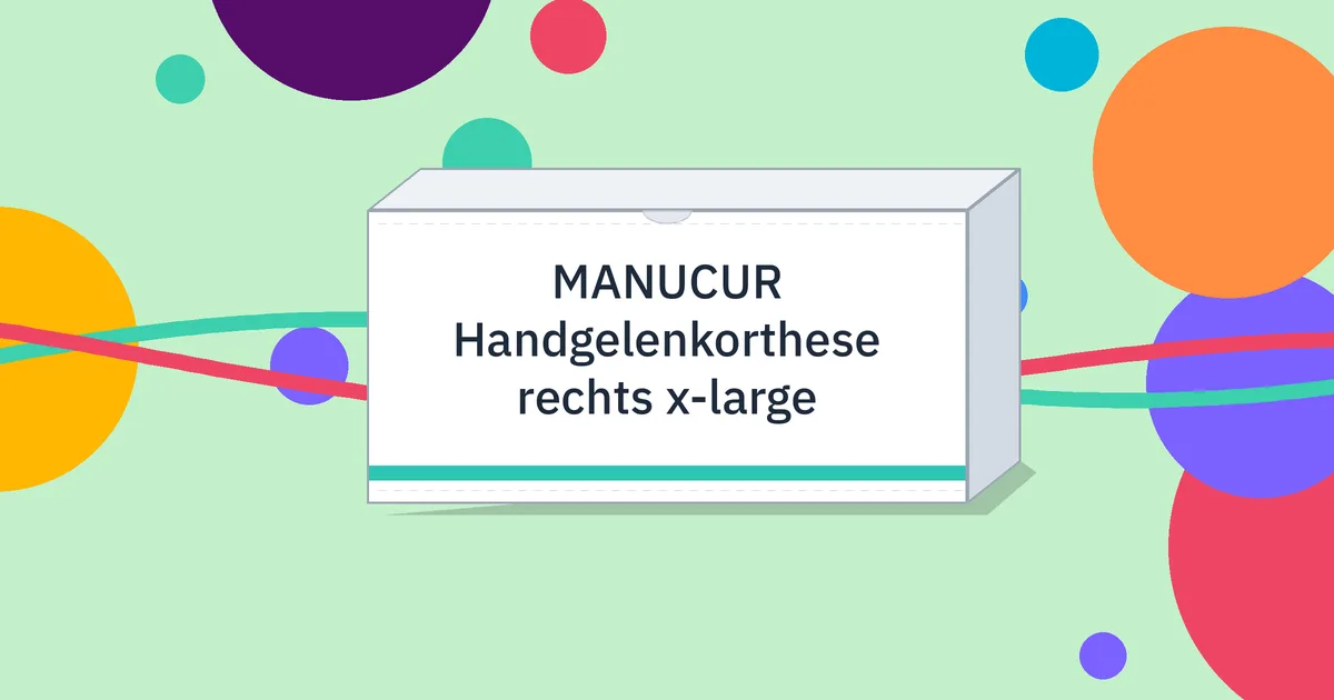 Symbolbild: Packung mit der Aufschrift MANUCUR Handgelenkorthese rechts x-large (PZN 17527763) – Verfügbarkeit und Bezug in Apotheken in Frankfurt am Main