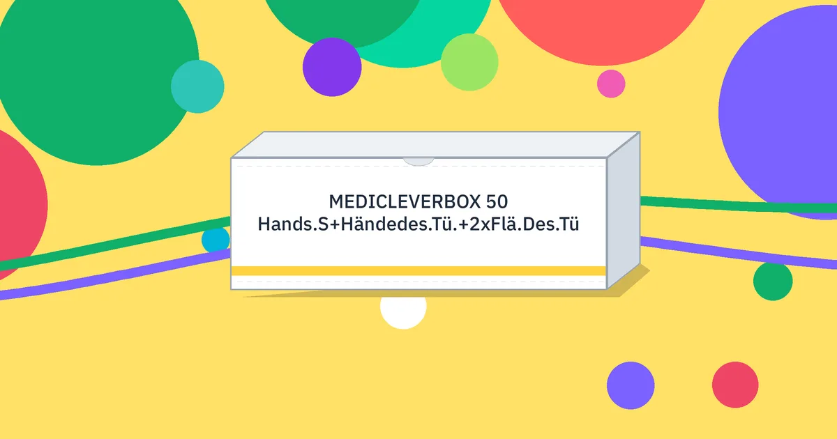 Symbolbild: Packung mit der Aufschrift MEDICLEVERBOX 50 Hands.S+Händedes.Tü.+2xFlä.Des.Tü (PZN 19335619) – Verfügbarkeit und Bezug in Apotheken in Frankfurt am Main