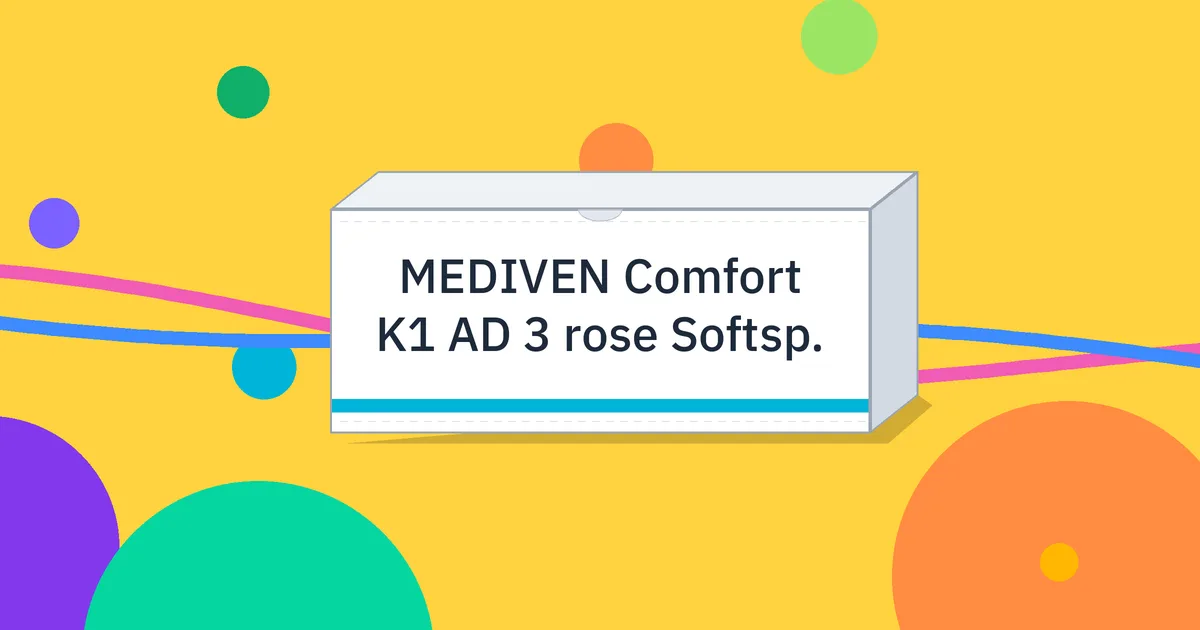 Symbolbild: Packung mit der Aufschrift MEDIVEN Comfort K1 AD 3 rose Softsp. (PZN 14558987) – Verfügbarkeit und Bezug in Apotheken in Frankfurt am Main