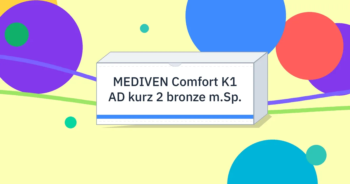 Symbolbild: Packung mit der Aufschrift MEDIVEN Comfort K1 AD kurz 2 bronze m.Sp. (PZN 14563008) – Verfügbarkeit und Bezug in Apotheken in Frankfurt am Main
