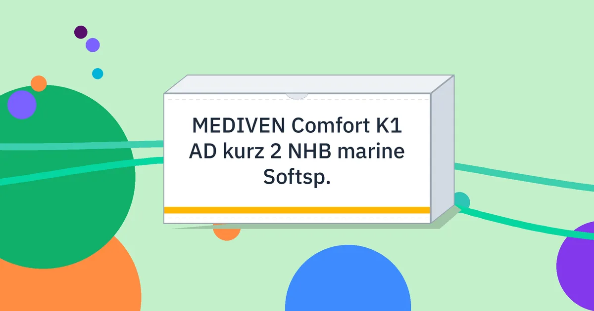 Symbolbild: Packung mit der Aufschrift MEDIVEN Comfort K1 AD kurz 2 NHB marine Softsp. (PZN 14557195) – Verfügbarkeit und Bezug in Apotheken in Frankfurt am Main
