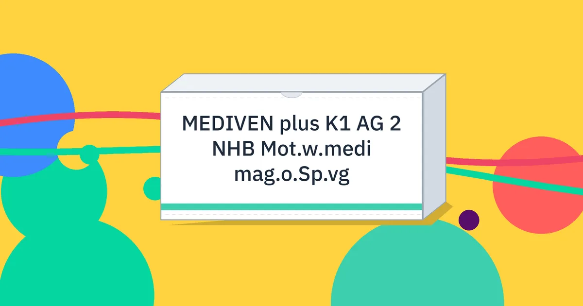 Symbolbild: Packung mit der Aufschrift MEDIVEN plus K1 AG 2 NHB Mot.w.medi mag.o.Sp.vg (PZN 15920031) – Verfügbarkeit und Bezug in Apotheken in Frankfurt am Main
