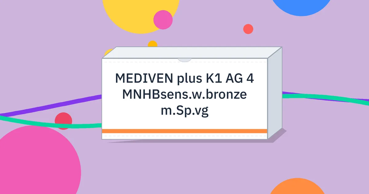 Symbolbild: Packung mit der Aufschrift MEDIVEN plus K1 AG 4 MNHBsens.w.bronze m.Sp.vg (PZN 15919039) – Verfügbarkeit und Bezug in Apotheken in Frankfurt am Main