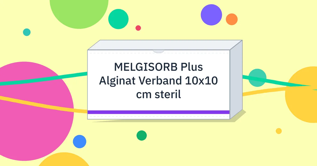 Symbolbild: Packung mit der Aufschrift MELGISORB Plus Alginat Verband 10x10 cm steril (PZN 14334182) – Verfügbarkeit und Bezug in Apotheken in Frankfurt am Main