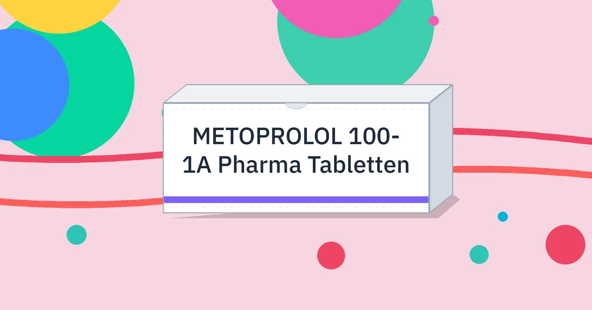 Symbolbild: Packung mit der Aufschrift METOPROLOL 100-1A Pharma Tabletten (PZN 08533925) – Verfügbarkeit und Bezug in Apotheken in Frankfurt am Main