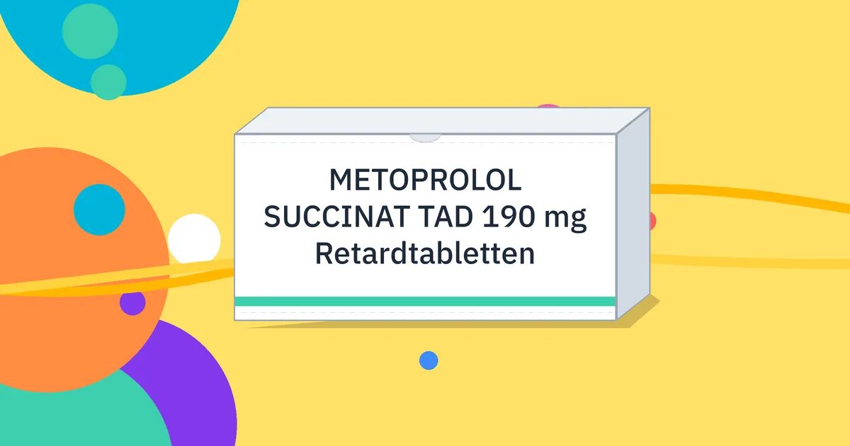 Symbolbild: Packung mit der Aufschrift METOPROLOL SUCCINAT TAD 190 mg Retardtabletten (PZN 11562451) – Verfügbarkeit und Bezug in Apotheken in Frankfurt am Main