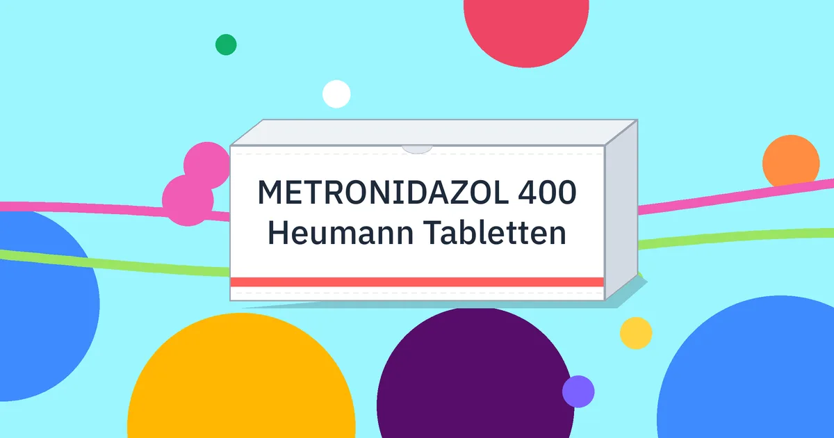 Symbolbild: Packung mit der Aufschrift METRONIDAZOL 400 Heumann Tabletten (PZN 00564665) – Verfügbarkeit und Bezug in Apotheken in Frankfurt am Main
