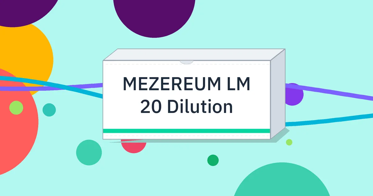 Symbolbild: Packung mit der Aufschrift MEZEREUM LM 20 Dilution (PZN 12956287) – Verfügbarkeit und Bezug in Apotheken in Frankfurt am Main