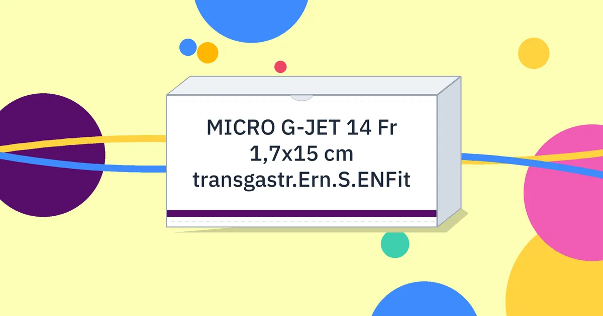 Symbolbild: Packung mit der Aufschrift MICRO G-JET 14 Fr 1,7x15 cm transgastr.Ern.S.ENFit (PZN 17818271) – Verfügbarkeit und Bezug in Apotheken in Frankfurt am Main