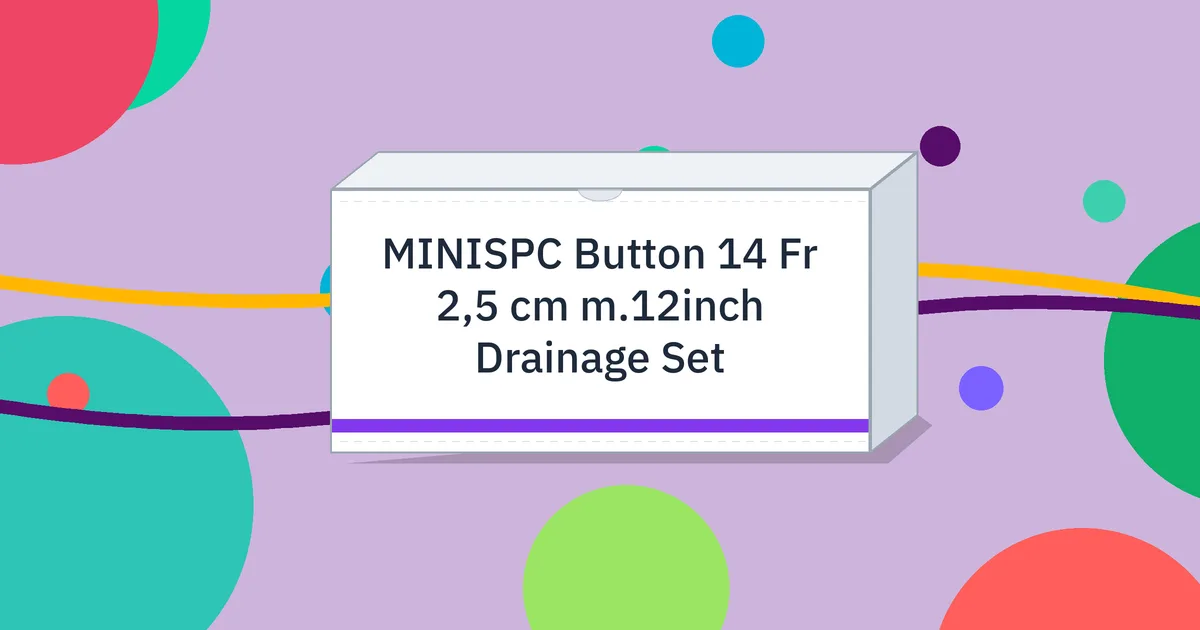Symbolbild: Packung mit der Aufschrift MINISPC Button 14 Fr 2,5 cm m.12inch Drainage Set (PZN 20820610) – Verfügbarkeit und Bezug in Apotheken in Frankfurt am Main