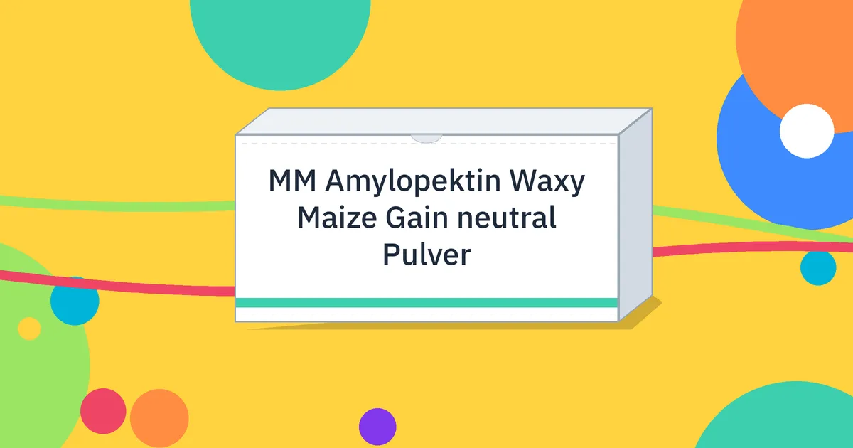 Symbolbild: Packung mit der Aufschrift MM Amylopektin Waxy Maize Gain neutral Pulver (PZN 16853905) – Verfügbarkeit und Bezug in Apotheken in Frankfurt am Main